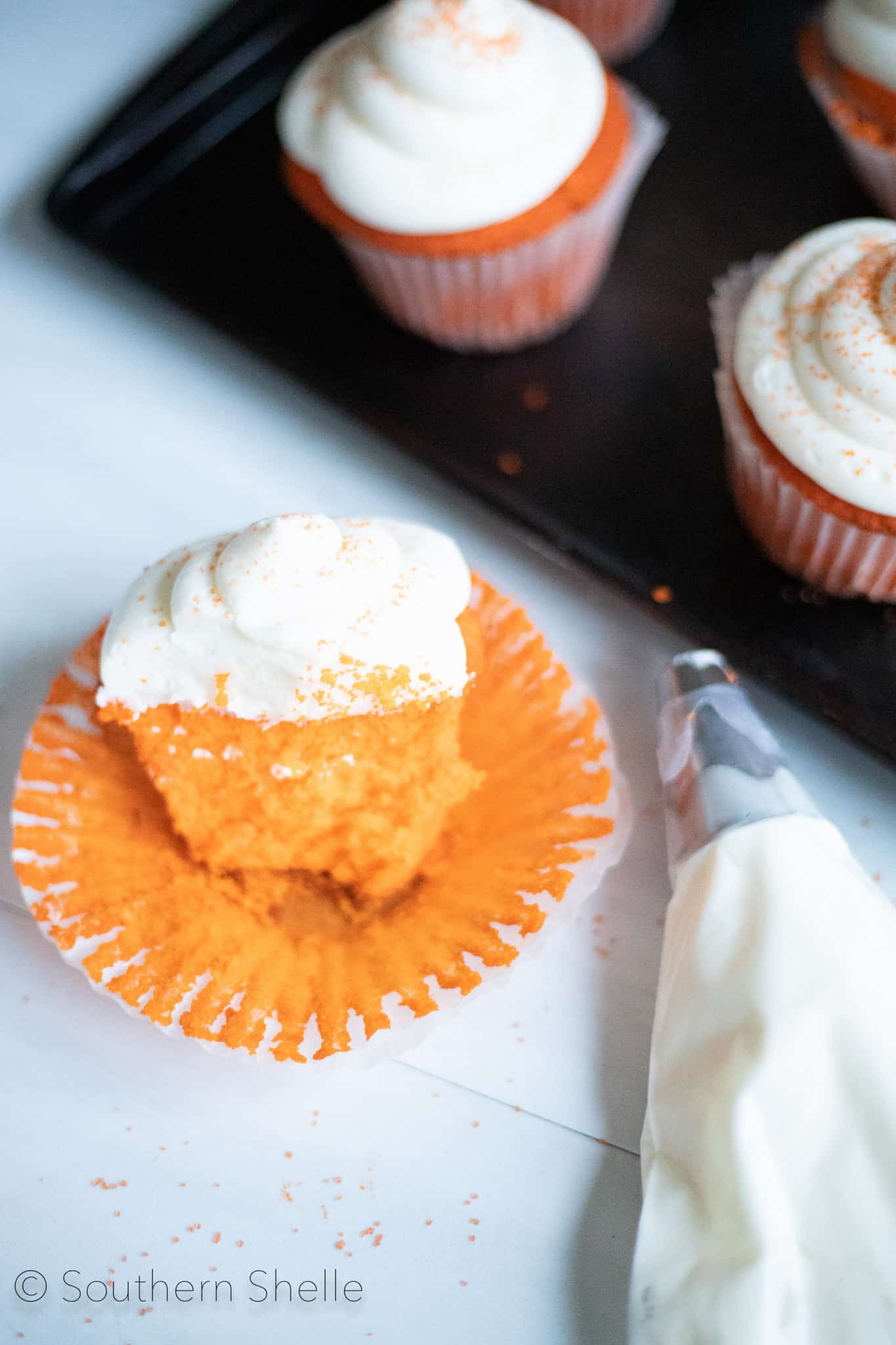 Orange Velvet Cupcakes • Southern Shelle